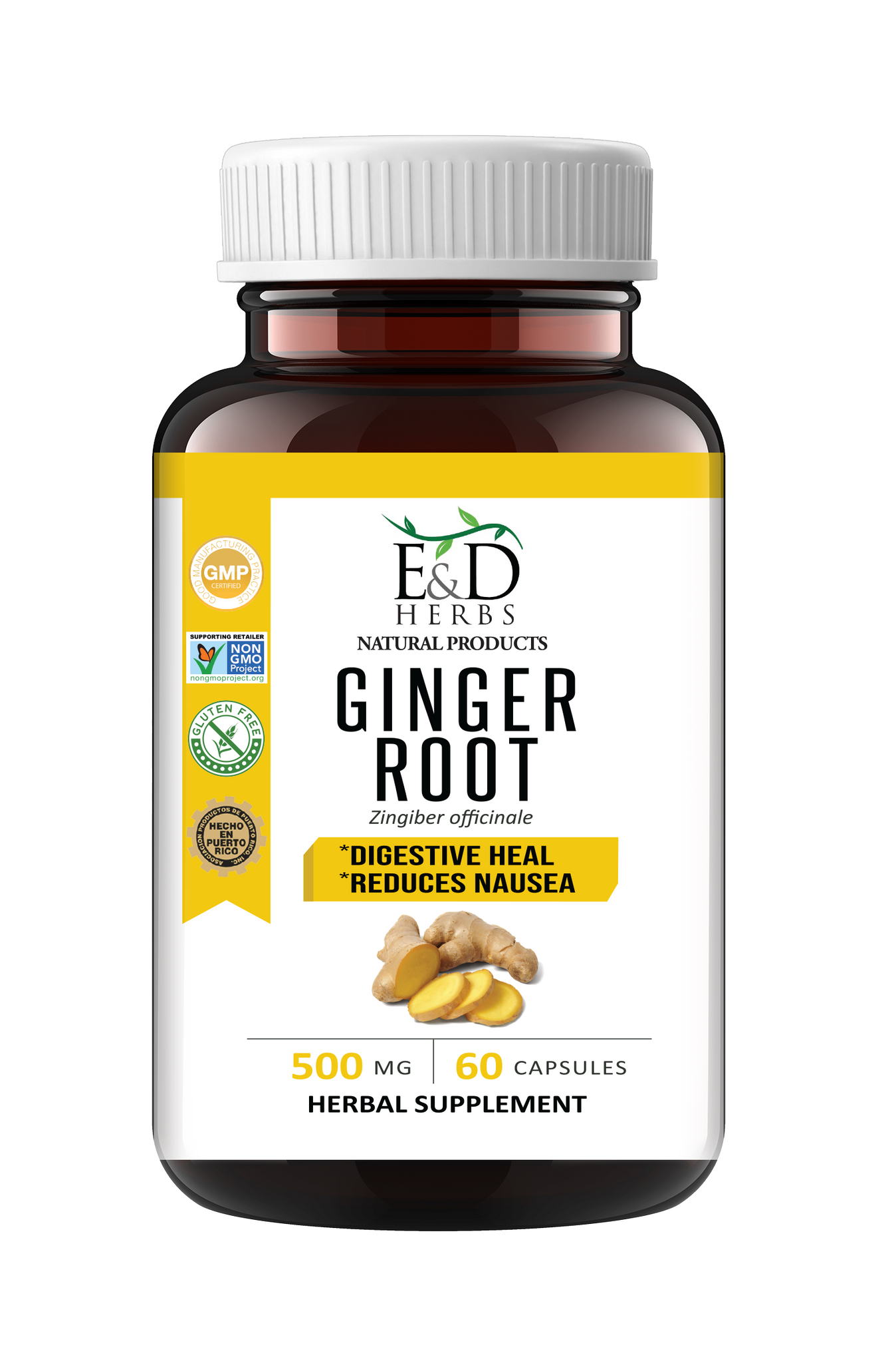 Ginger Root (60 Cápsulas) – E&D Herbs Natural Products LLC.