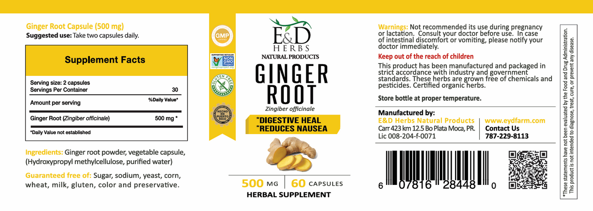 Ginger Root (60 Cápsulas) – E&D Herbs Natural Products LLC.
