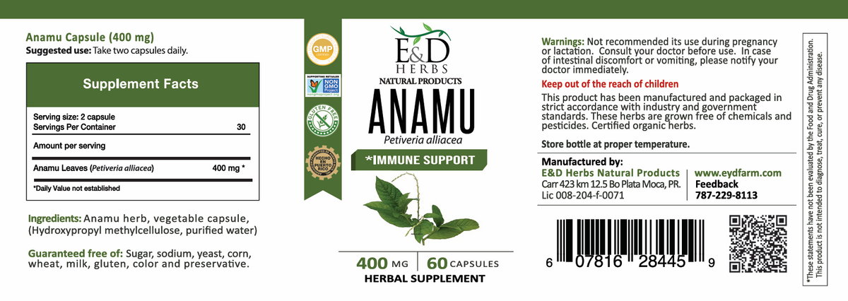 Anamú (60 Cápsulas) – E&D Herbs Natural Products LLC.
